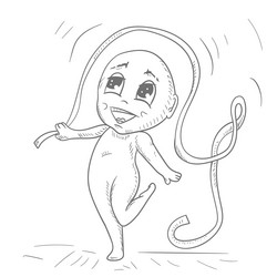 A little funny man chibi jumps with ribbon Vector Image