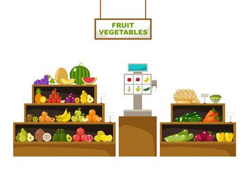 Counter with fruits supermarket Royalty Free Vector Image