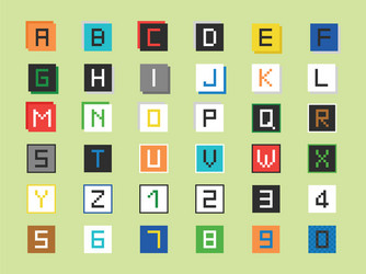 Pixel alphabet letters numbers fonts typeface Vector Image