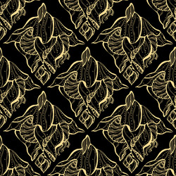 Seamless floral golden pattern on black background