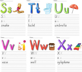 Set alphabet worksheet on white paper Royalty Free Vector