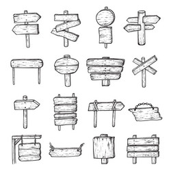 Wooden road signs and pointers set for information