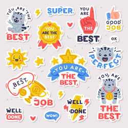 Bright stickers design with positive saying Vector Image