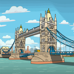 Tower bridge hand-drawn comic Royalty Free Vector Image