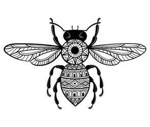 Bee with patterns black white with ornaments Vector Image