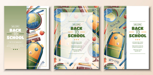 Flyer design with school backpack globe Royalty Free Vector