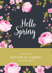 Spring time concept of card with blooming flowers Vector Image