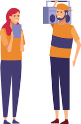 Friends listen music cartoons Royalty Free Vector Image