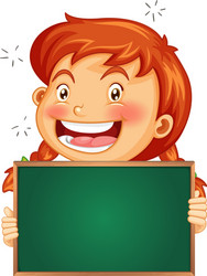 Blank sign template with happy girl on white Vector Image