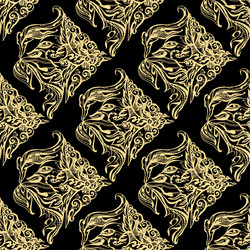 Seamless floral golden pattern on black background