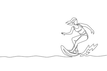 Single continuous line drawing surf ocean waves Vector Image