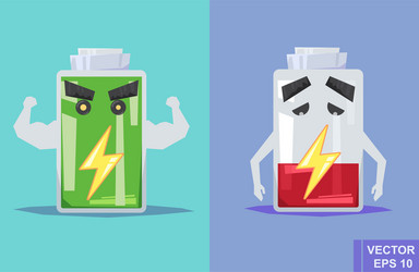 Cute full charged battery cartoon character Vector Image