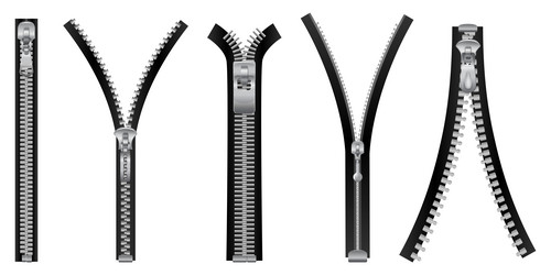 Zipper clasps realistic set Royalty Free Vector Image