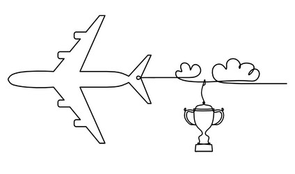 Abstract plane with trophy as line drawing Vector Image