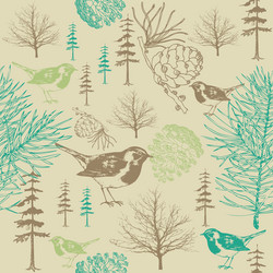 Vintage forest birds pattern Royalty Free Vector Image