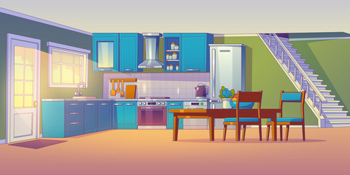 Kitchen room cartoon interior Royalty Free Vector Image