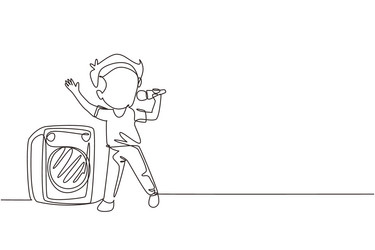 One continuous line drawing of little girls Vector Image