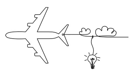 Abstract plane with light bulb as line drawing Vector Image