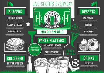 Soccer sport bar football pub menu design Vector Image