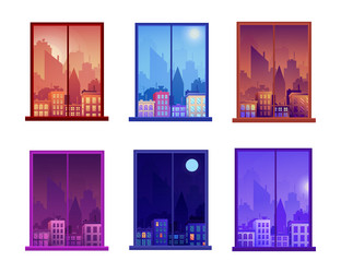 Day and night window morning sun view moon Vector Image