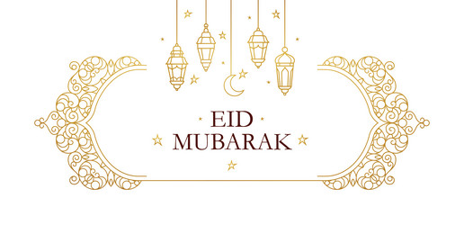 Golden outline eid mubarak card Royalty Free Vector Image