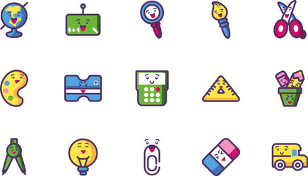 Kawaii school icon set cartoons design Royalty Free Vector