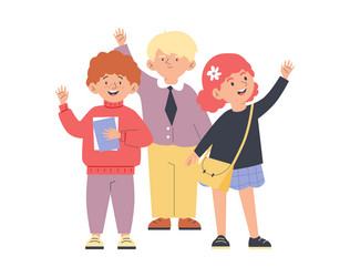 Cute cartoon kids waving and greeting in various Vector Image