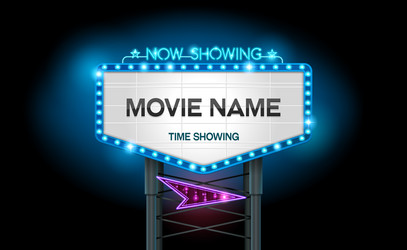 Now open glowing neon and bulb sign cinema movie Vector Image