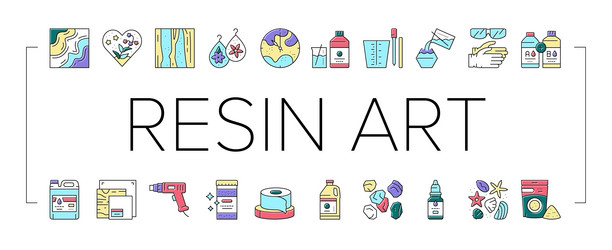 Resin art creation collection icons set Royalty Free Vector