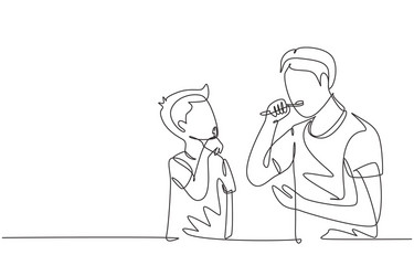 Single one line drawing father teaching his son Vector Image