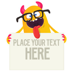 Catoon monster holding blank sign with sample Vector Image