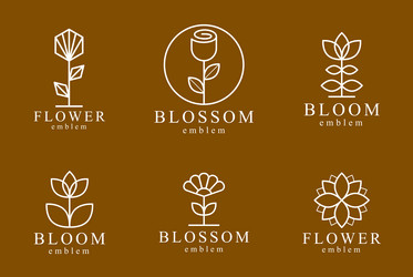 Flower in geometric linear style emblems set Vector Image