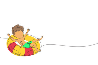 Floating boy on swimming ice cream mattress Vector Image