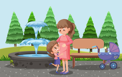 Mother takes her baby from stroller Royalty Free Vector
