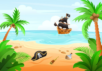 Cartoon island pirates treasure Royalty Free Vector Image