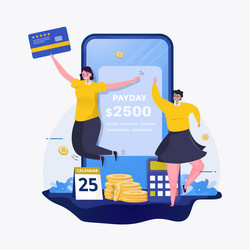 Happy woman getting payday cash Royalty Free Vector Image