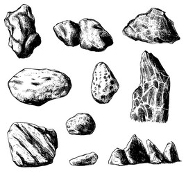 Set of stones and rocks hand drawn Royalty Free Vector Image