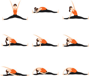 Wide angle seated forward bend yoga asanas set Vector Image