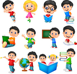 Cartoon school supplies collection set Royalty Free Vector