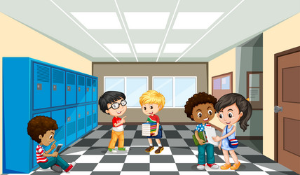 Locker room scene with school kids Royalty Free Vector Image