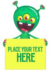 Catoon monster holding blank sign with sample Vector Image