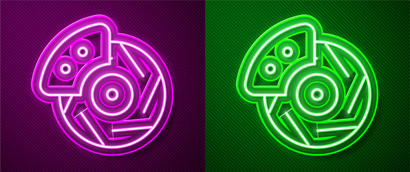 Glowing neon line car brake disk with caliper icon