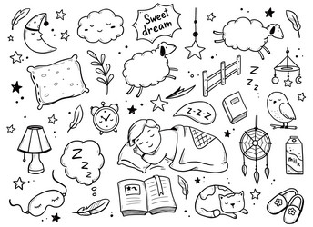 Sleep dream cute outline doodle icons sleeping Vector Image