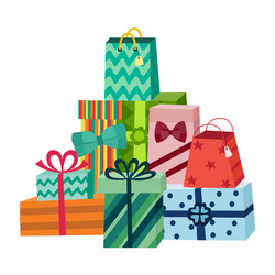 Stack of gift boxes blue and red ribbon bow Vector Image
