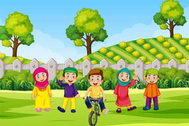 Happy school children stand Royalty Free Vector Image