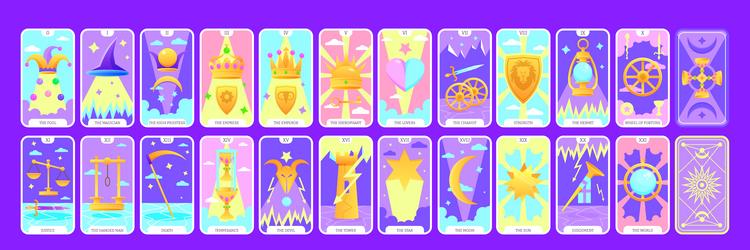 Tarot cards flat deck cartoon taro card major Vector Image