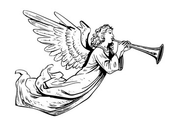 Angel playing the trumpet hand drawn sketch Vector Image