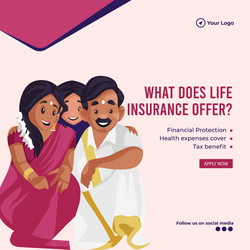 Life insurance offer cartoon style banner design Vector Image