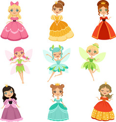 Five cute princesses Royalty Free Vector Image