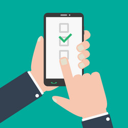 Hands holding smartphone with check mark Vector Image